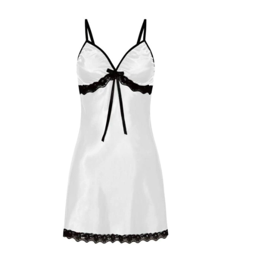 Silk Satin Nightwear Lingerie Whiteandblack Lingerie Etsy