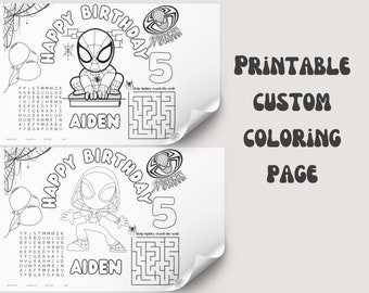 Custom Spiderman Birthday Coloring Page - Etsy