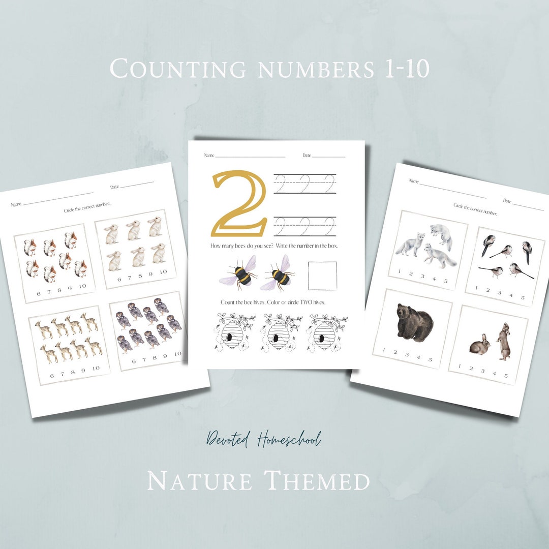 Numbers 1-10 Worksheets Preschool Pre-k Kindergarten Counting Nature ...