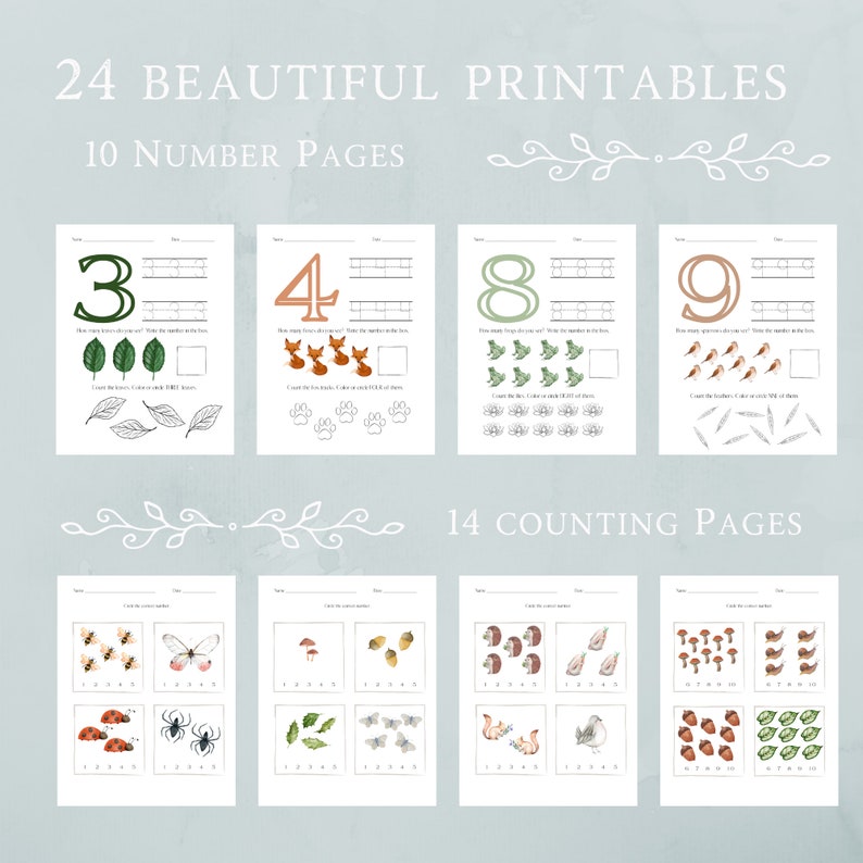 Numbers 1-10 Worksheets Preschool Pre-k Kindergarten Counting Nature ...