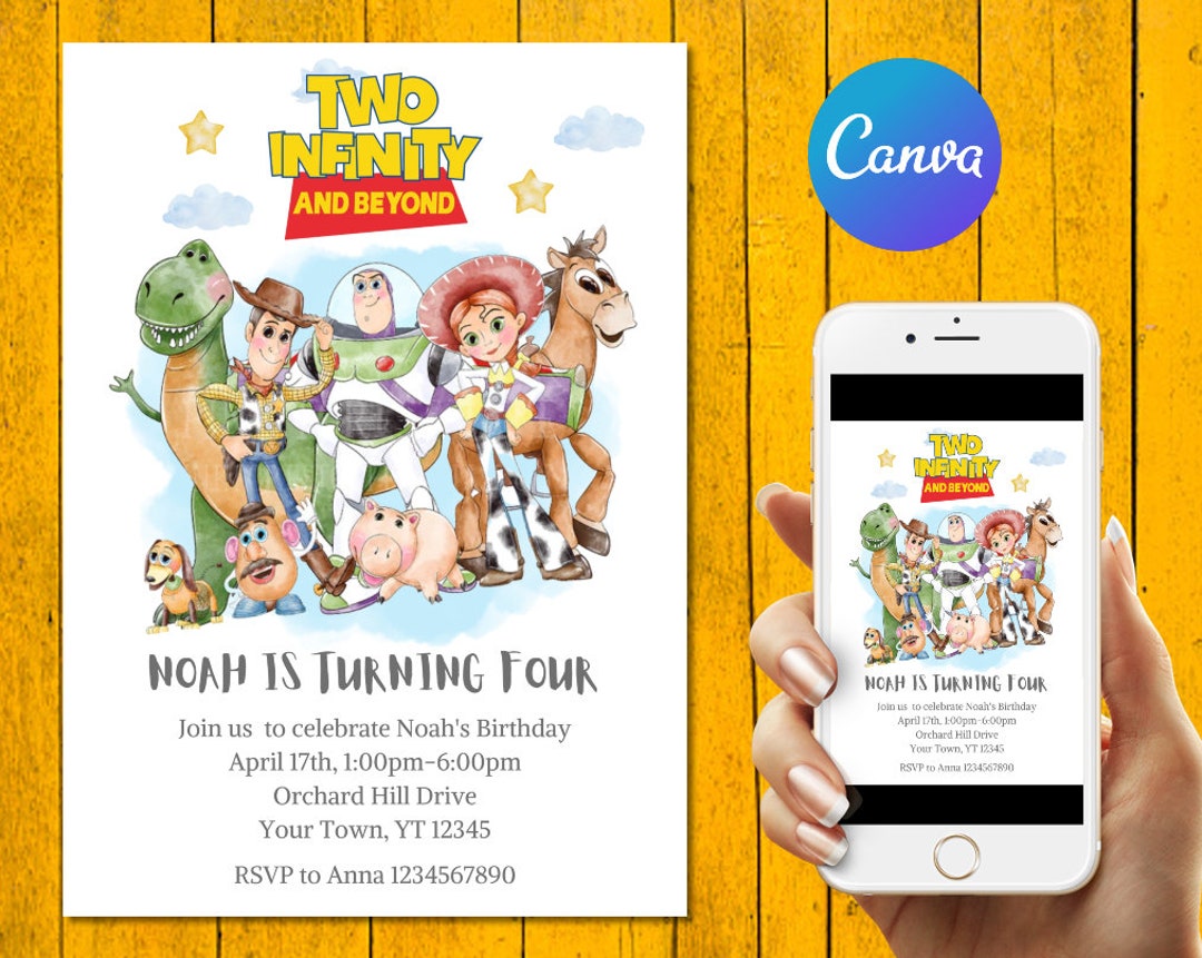 Two Infinity And Beyond Birthday Invitation Template Printable Party Invite Digital Editable