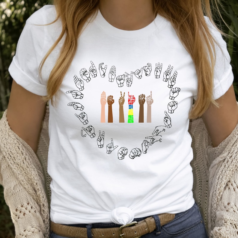 Be Kind Sign Language Shirt ASL Sign Heart Tshirt Gift for Deaf Family ...
