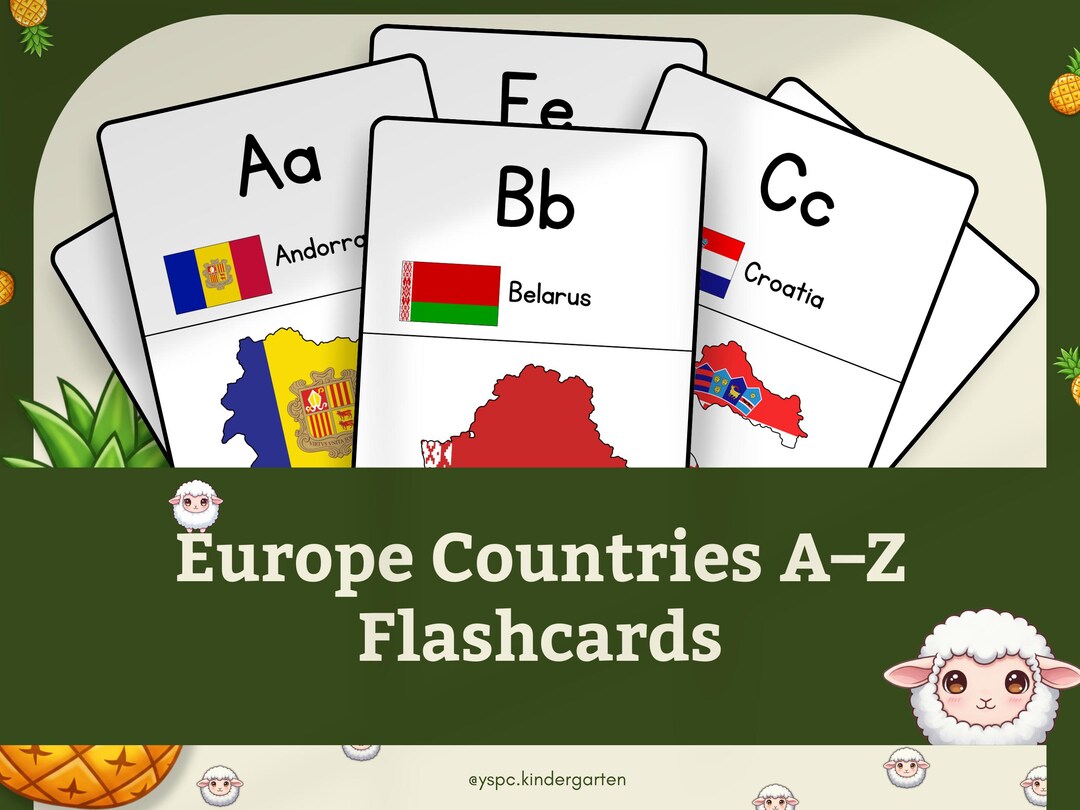Europe Countries Flashcards: A-Z Alphabet Learning Cards (PDF Download ...