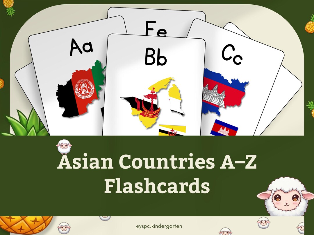 Asian Countries Flashcards: A-Z Alphabet Learning Cards (PDF Download ...