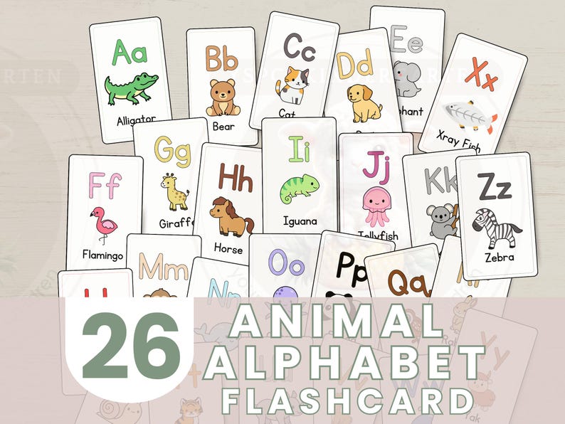 Animal Alphabet Flashcards: A-Z Learning Cards (PDF) - Etsy