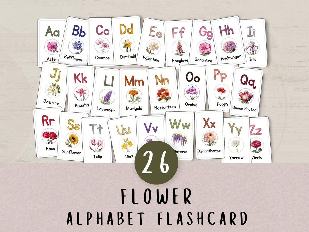 Flower Alphabet Flashcards | A to Z Printable Cards for Kids | ABC ...
