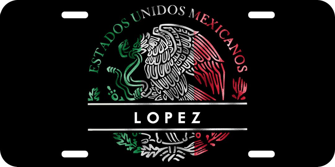Mexican Eagle License Plate, Custom Name Car Tag, Personalized Hecho En ...