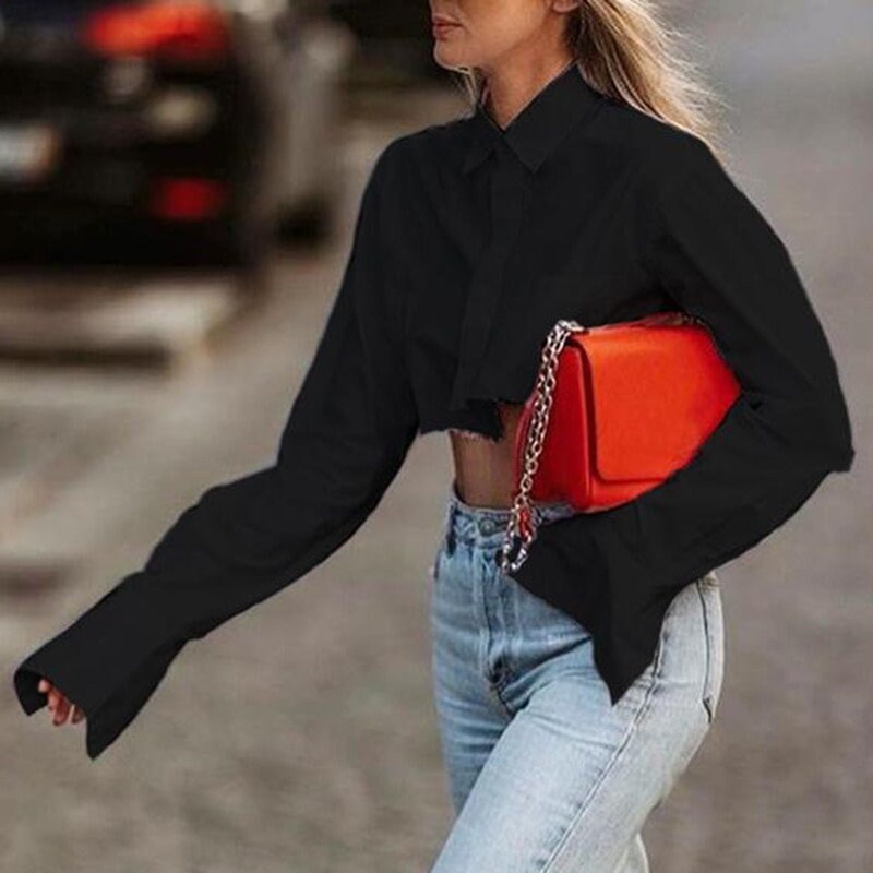 Crop Button up Collared Shirt Dress Shirt Women's - Etsy