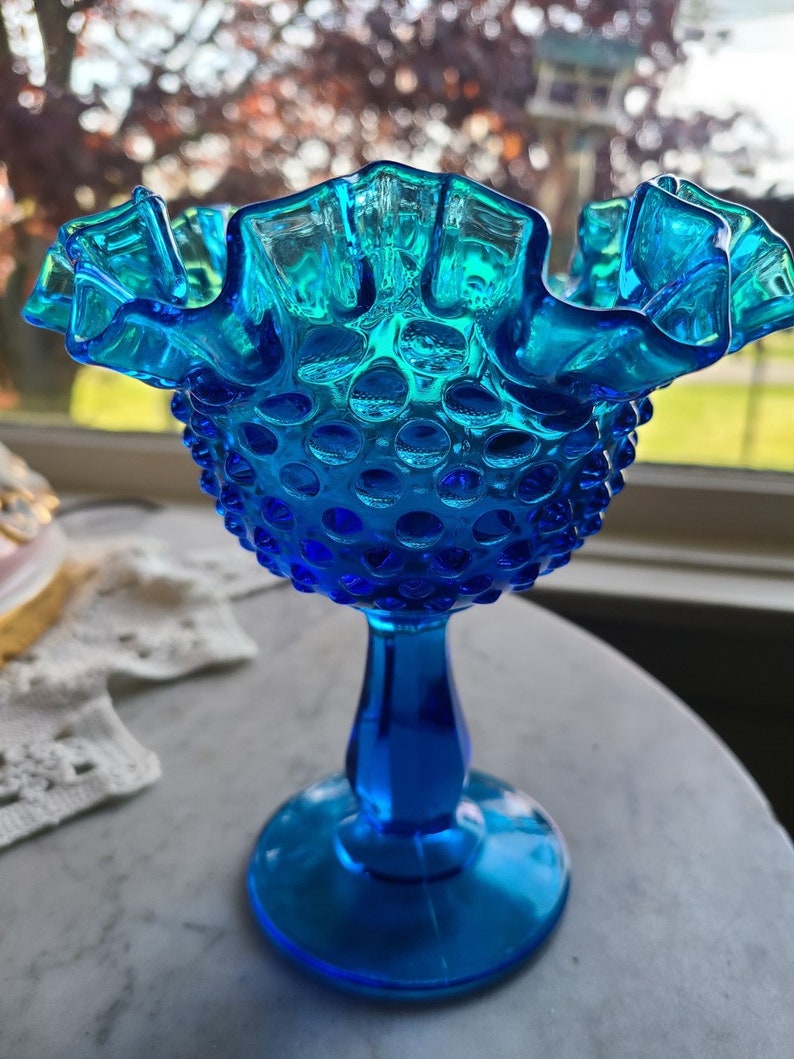 Vintage Hobnail Blue Candy Dish - Etsy