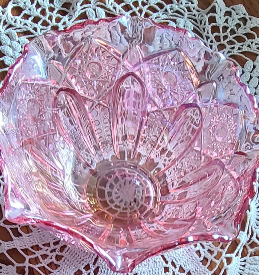 Vintage Pale Pink Carnival Glass Bowl - Etsy