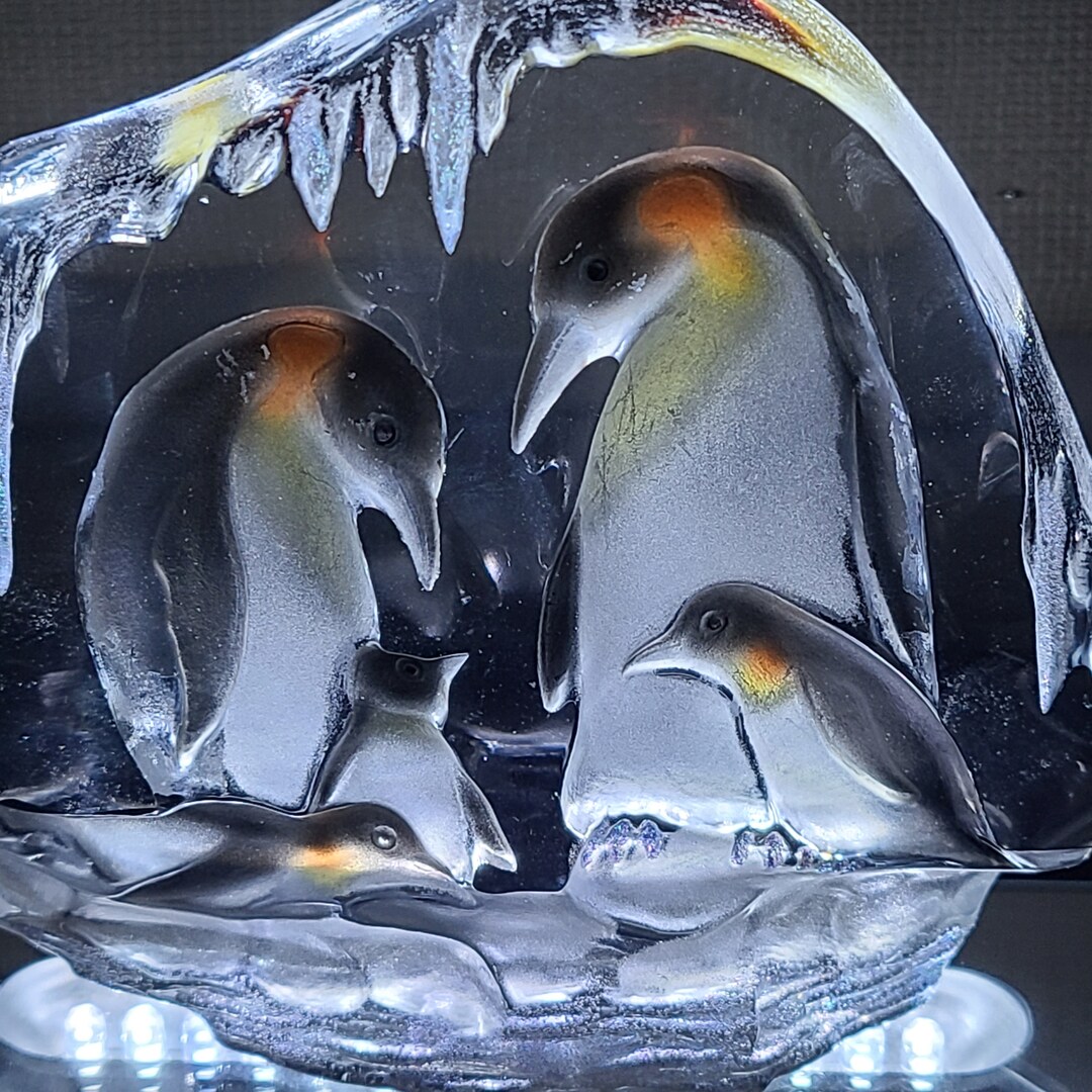 Solid Heavy Glass Penguin Display With Lighted Base. - Etsy