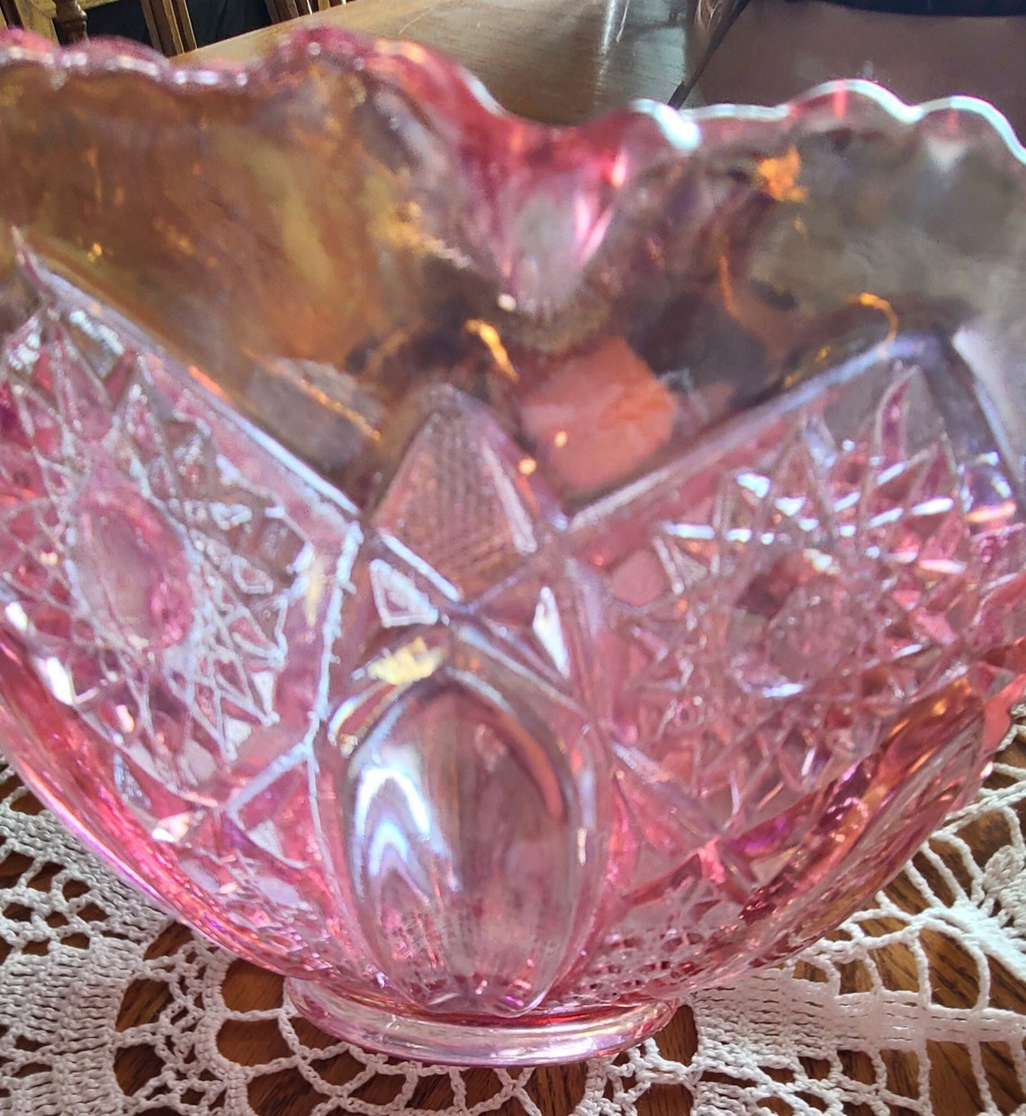 Vintage Pale Pink Carnival Glass Bowl - Etsy