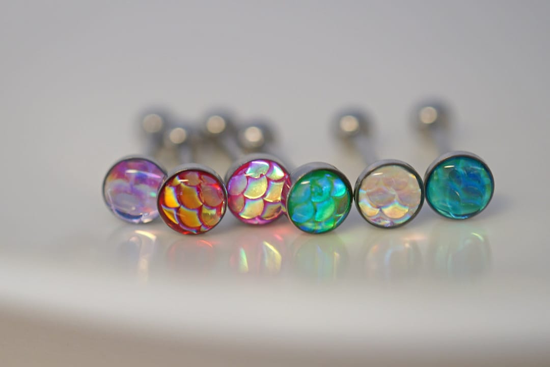 14G Mermaid Scale Tongue Ring for Tongue Piercing, Surgical Steel ...