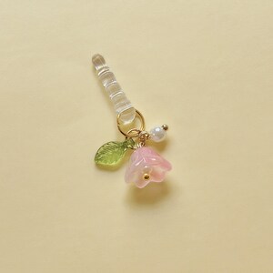 Pink Flower and Green Leaf Charm, Lily of the Valley Phone Charm With ...