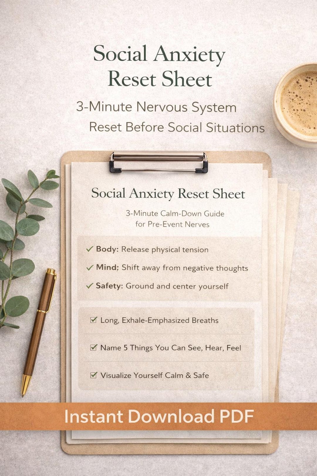 Social Anxiety Reset Sheet (before Events) | Printable PDF + Instant ...