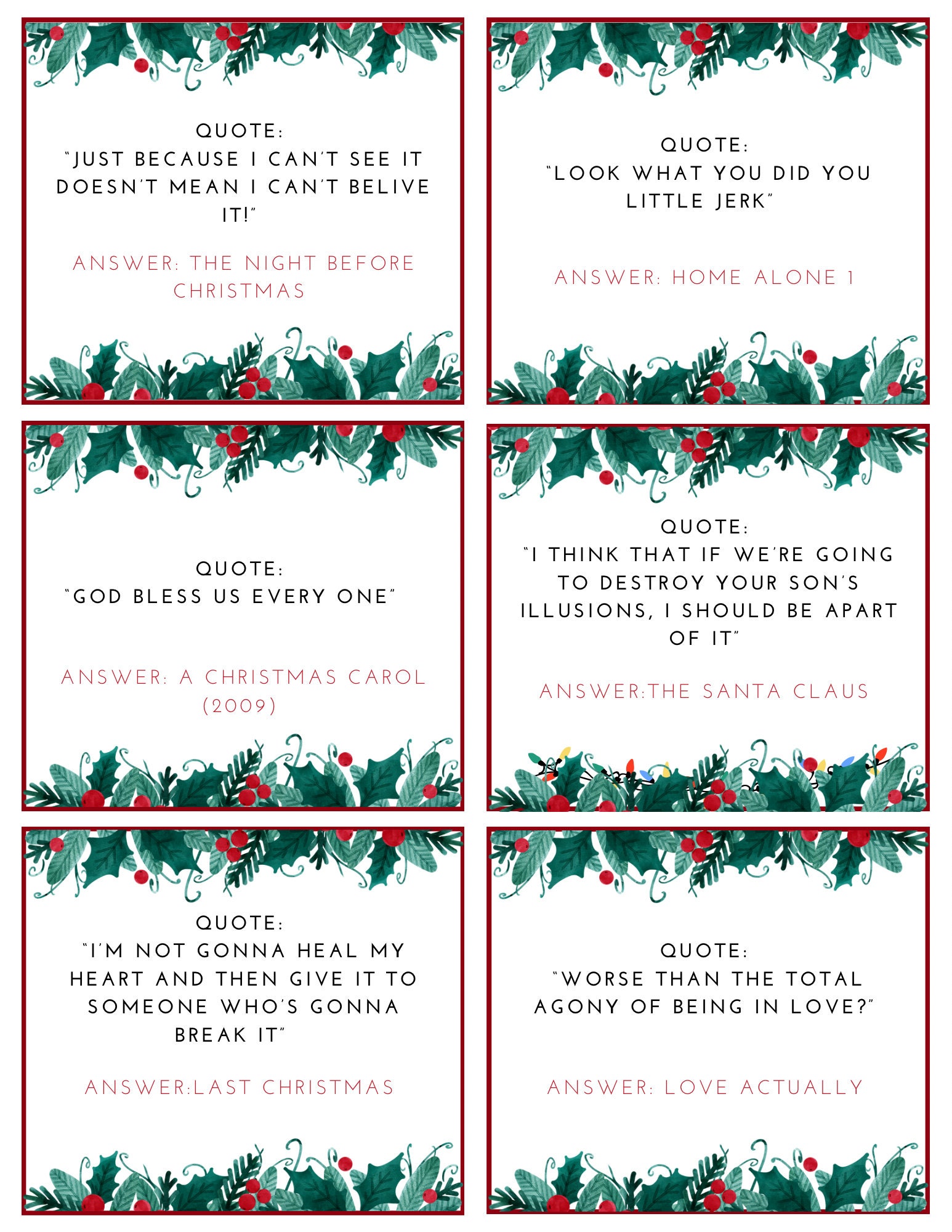 Christmas Movie Game | Guess the Movie Game - Etsy