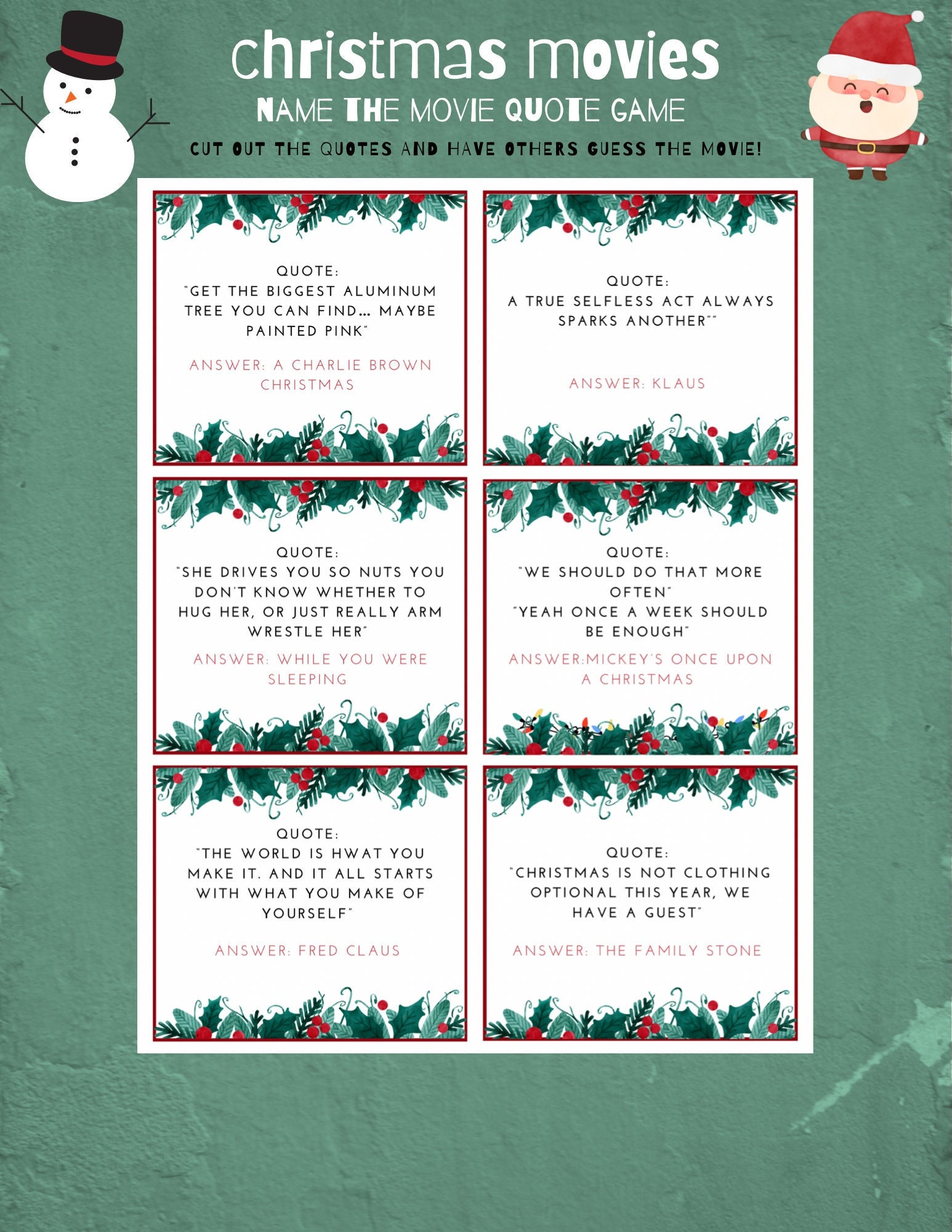 Christmas Movie Game | Guess the Movie Game - Etsy