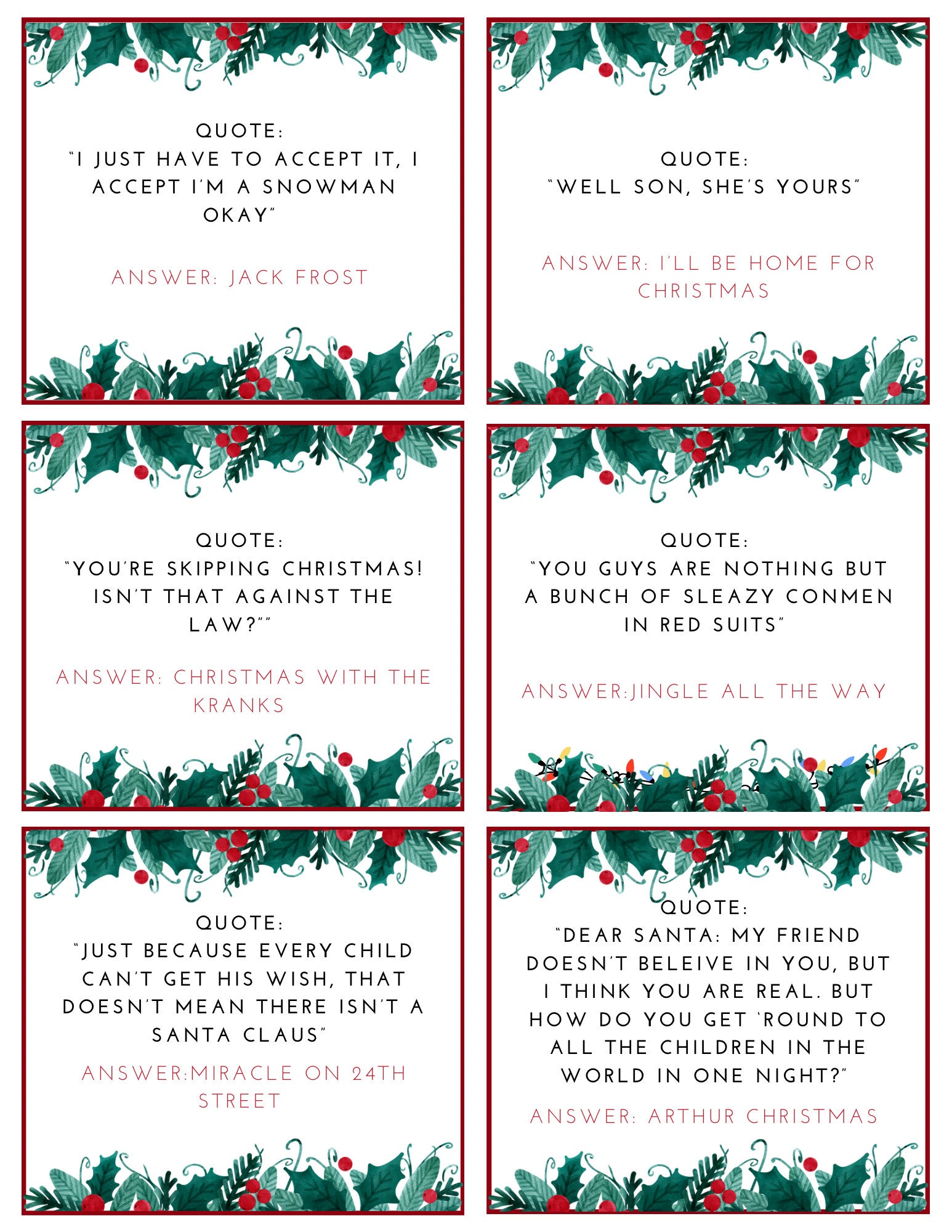 Christmas Movie Game | Guess the Movie Game - Etsy