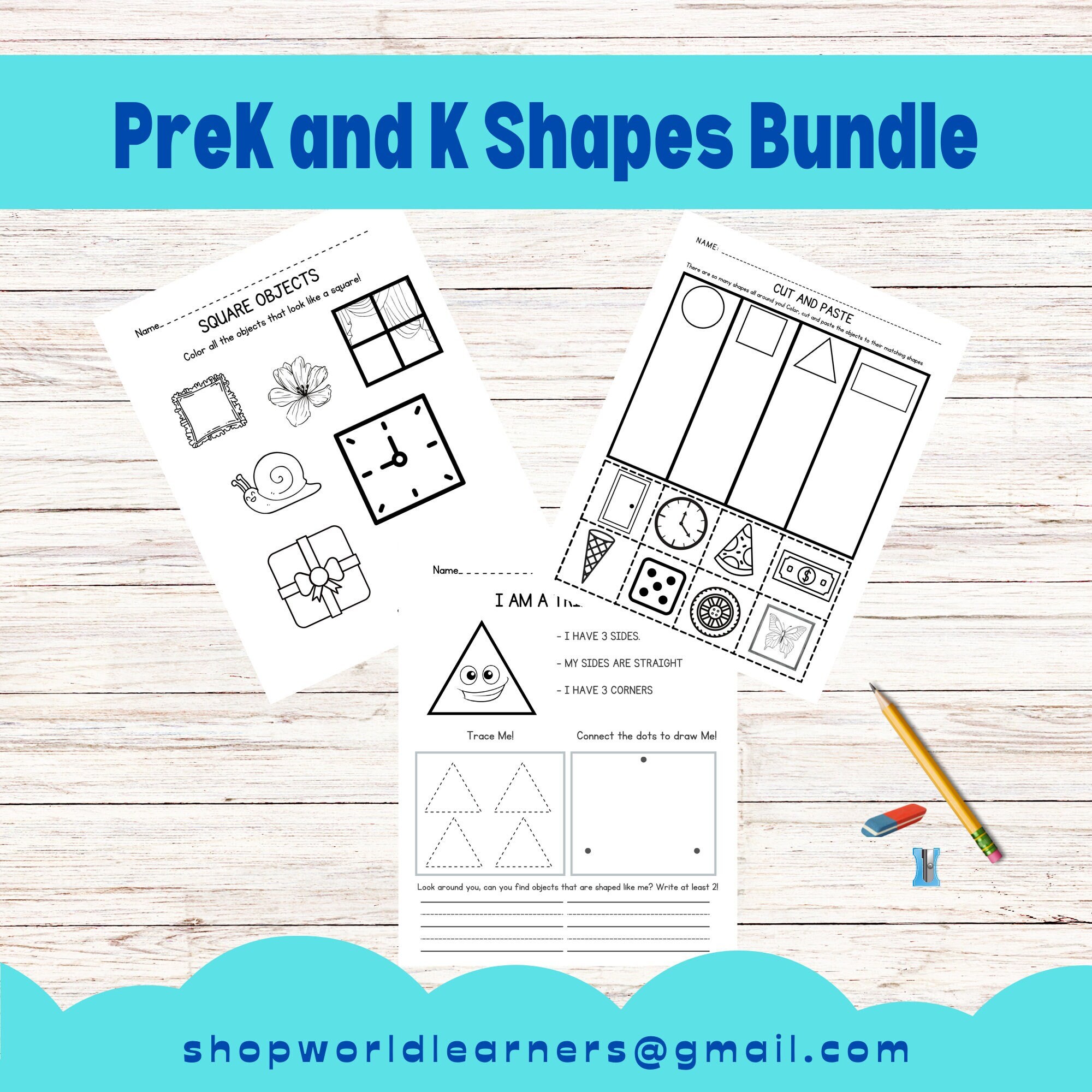 Downloadable Prek and K Shapes Worksheets - Etsy