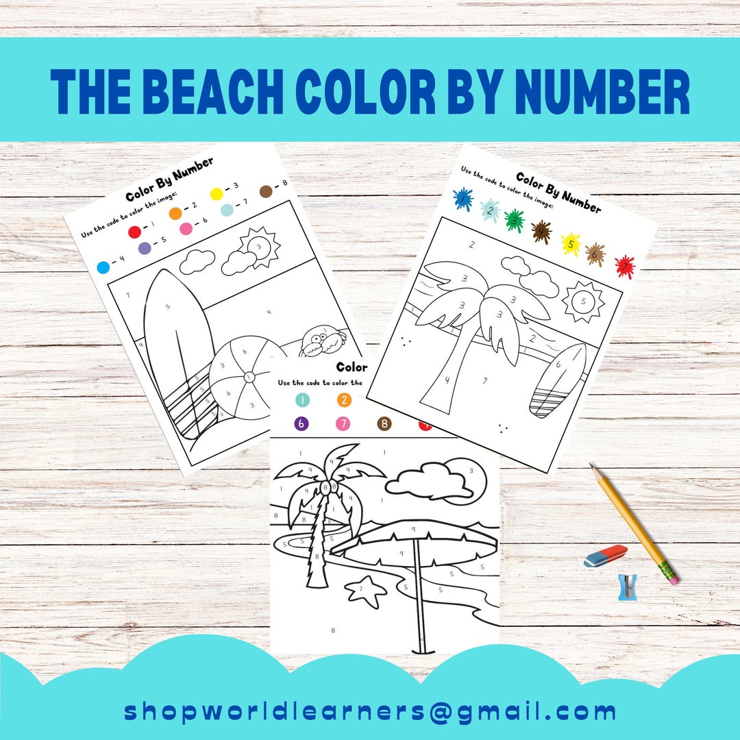 Beach Coloring, Color or Paint by Number - Etsy