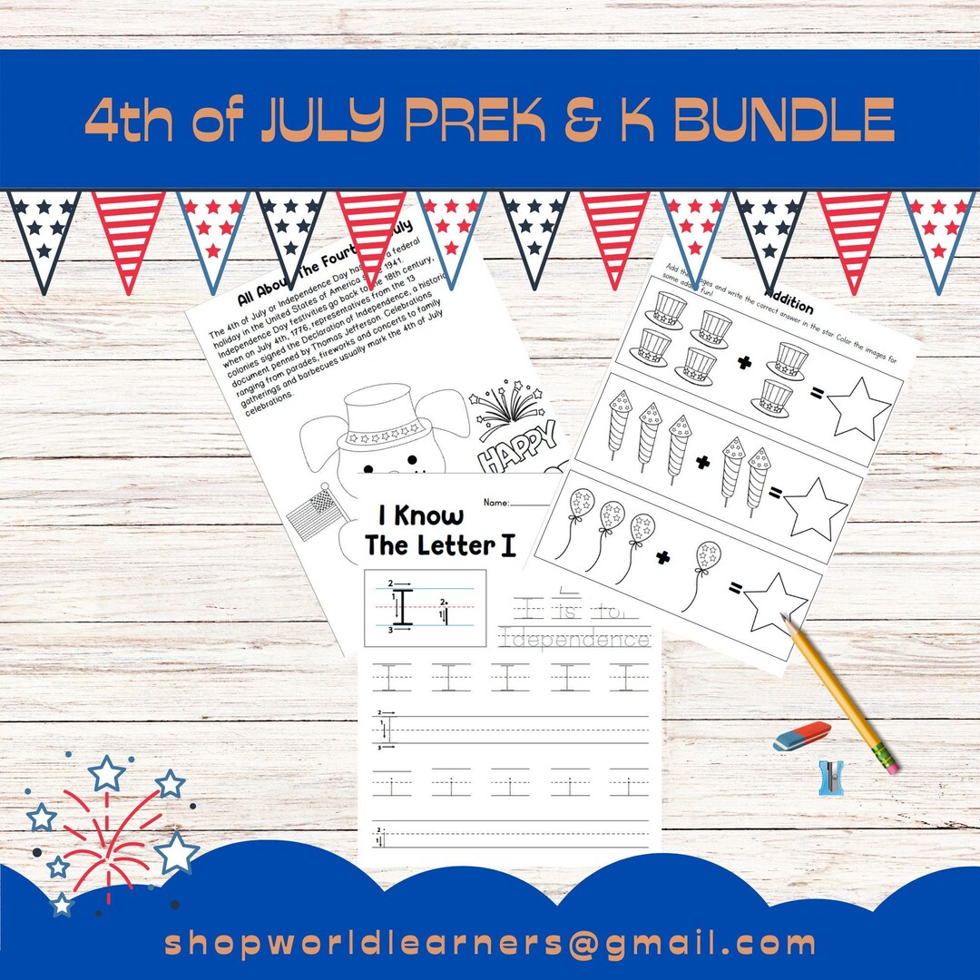 July 4th Pre-k & Kindergarten ELA and Math Bundle - Etsy