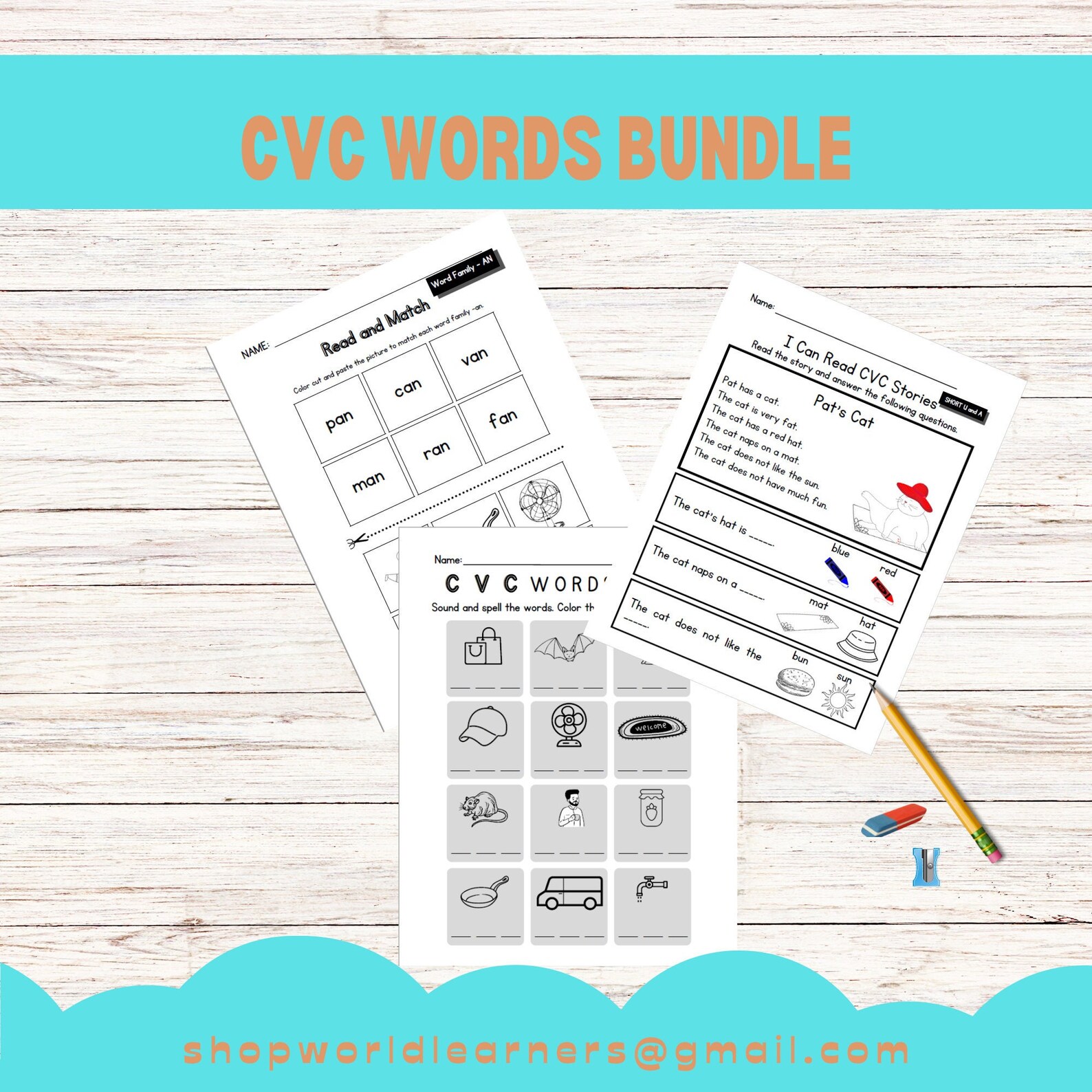 21 Printable CVC Worksheets. Prek and Kindergarten Reading and Writing ...