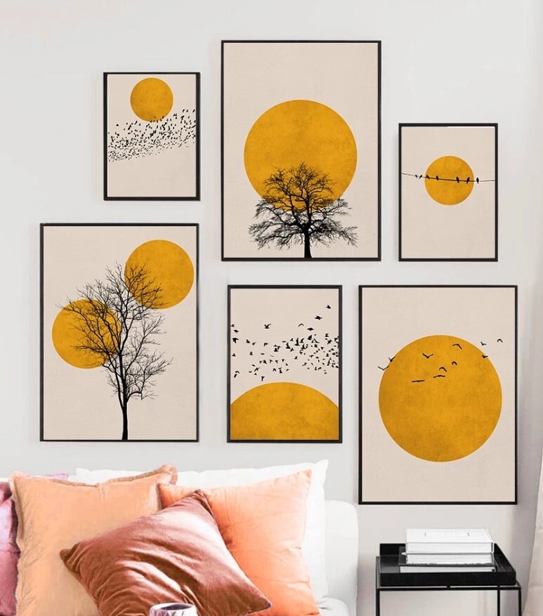 Abstract Landscape Painting With Thousands of Birds, Wall Art Pictures ...