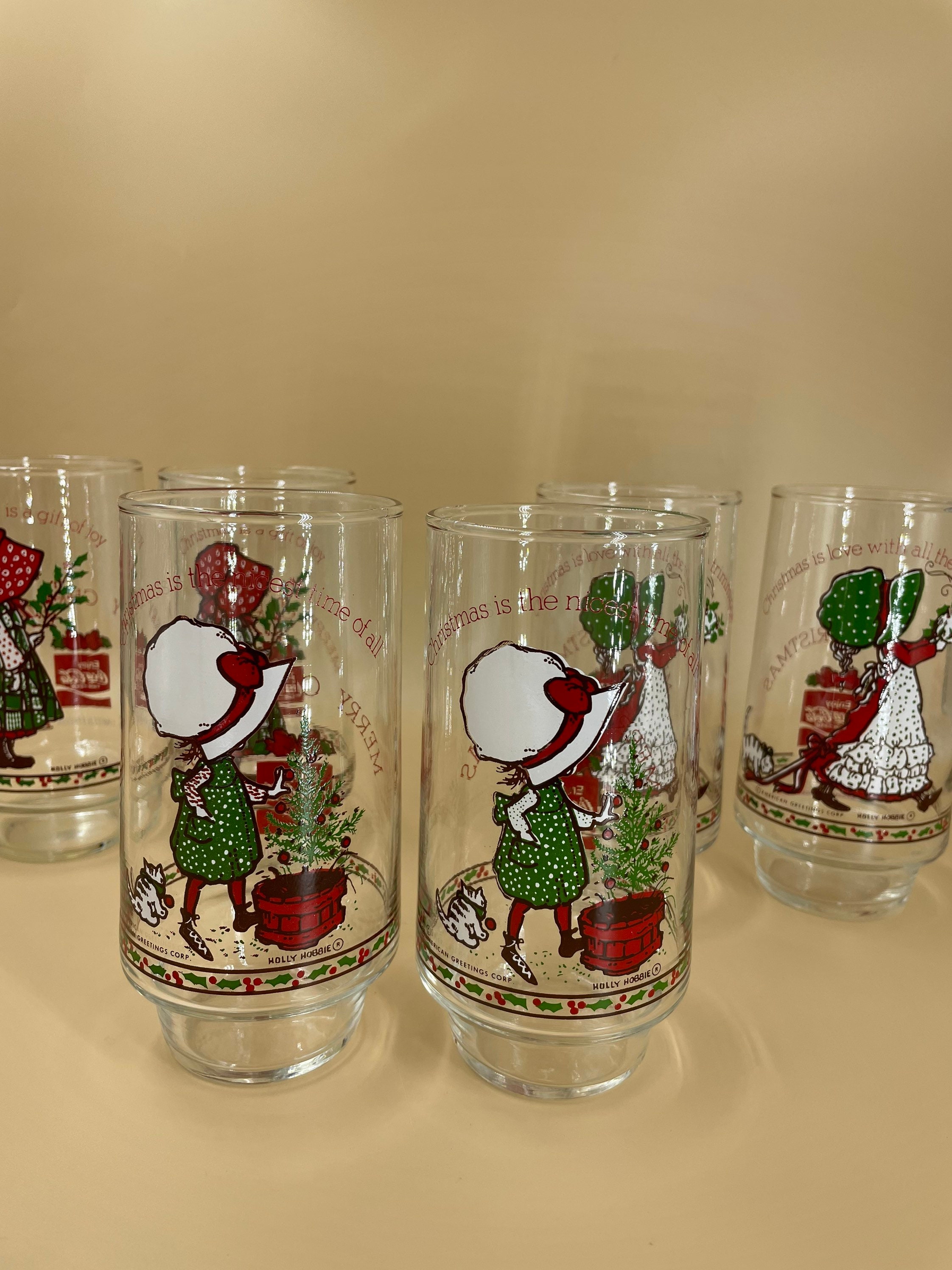 Set Of 6 Vintage Holly Hobbie Coca Cola Christmas Glasses Etsy