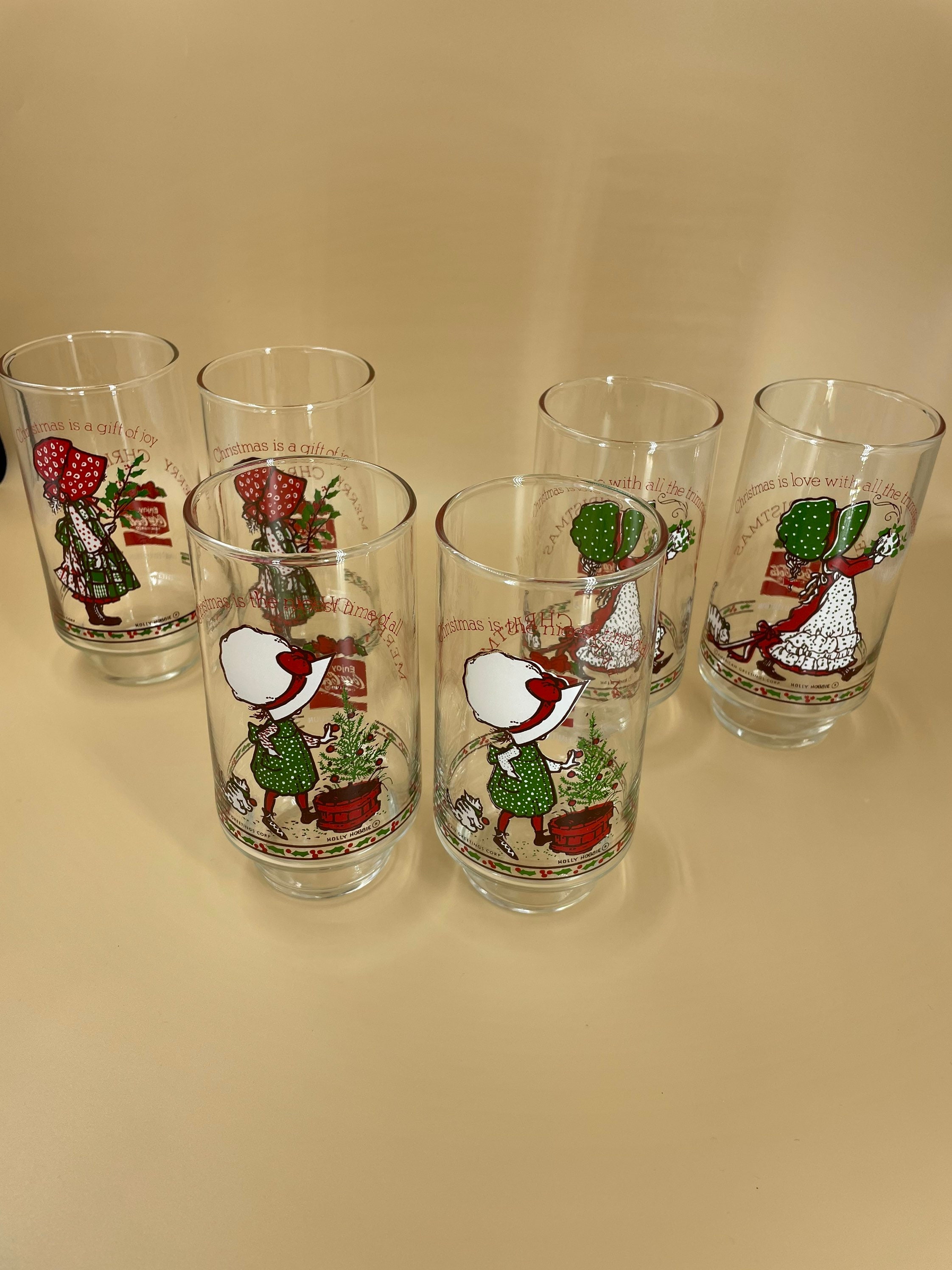 Set Of 6 Vintage Holly Hobbie Coca Cola Christmas Glasses Etsy