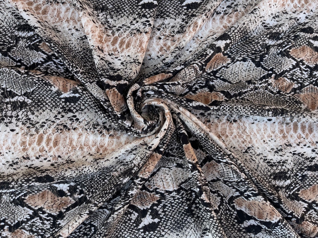 Off White Brown Snake Print Silky Stretch Peachskin Fabric Sold by the ...
