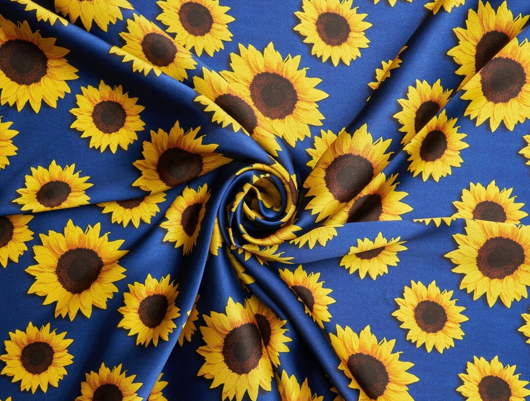 Sunflower Floral Print Silky Satin Charmeuse Fabric Sold by the Yard U ...