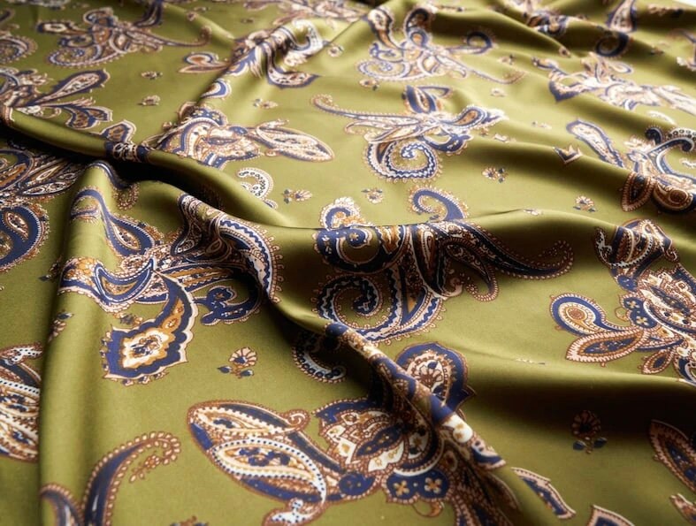 Olive Green and Blue Classic Paisley Print Silky Satin - Etsy