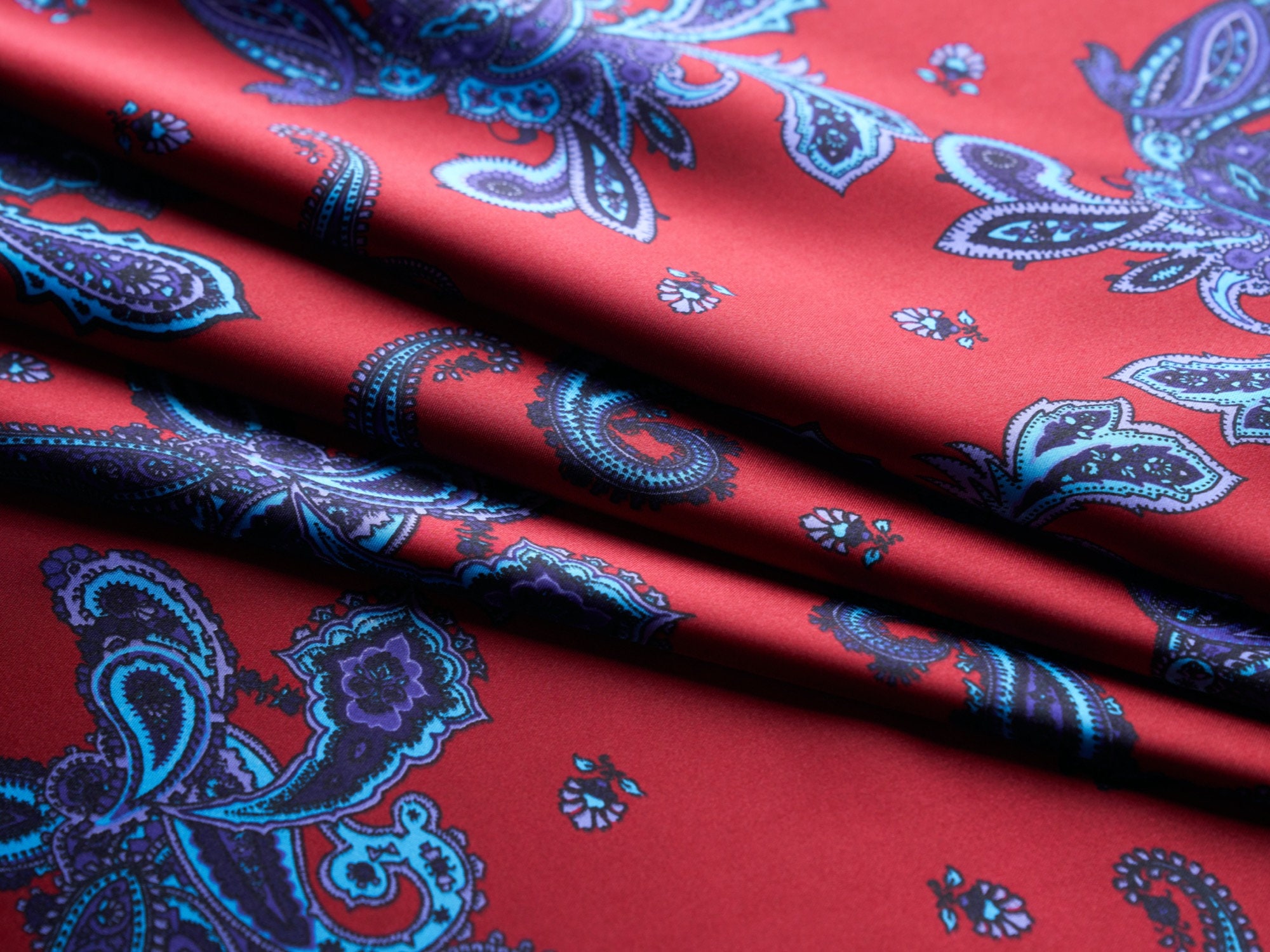 Olive Green and Blue Classic Paisley Print Silky Satin - Etsy
