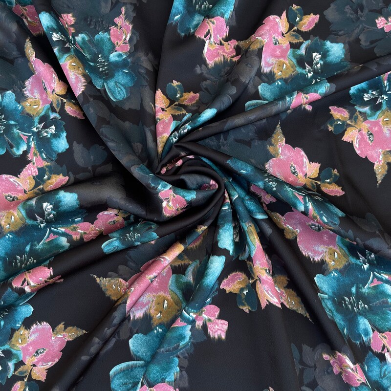 Teal Floral Fabric - Etsy