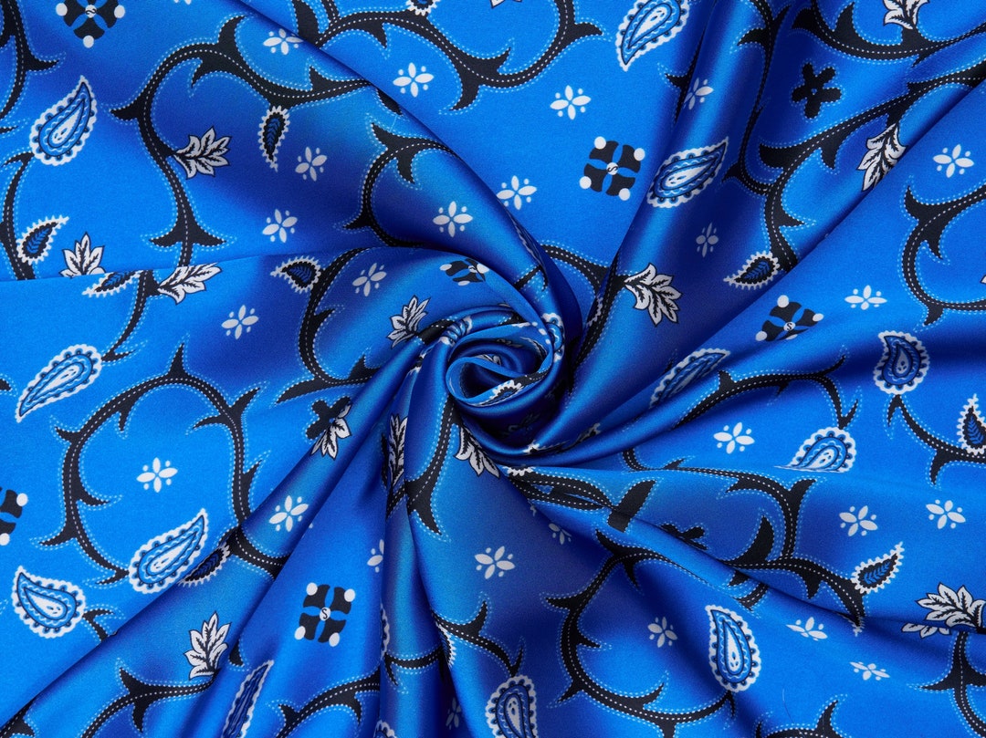 Leather Stitching Paisley Western Motif Print Silky Satin Charmeuse ...