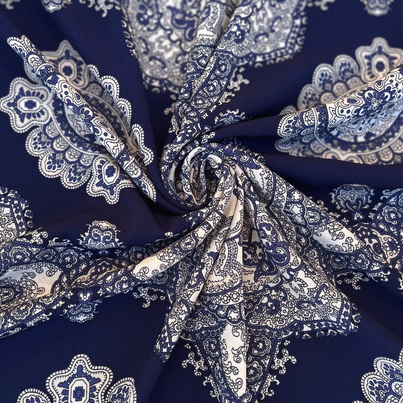 Navy Blue Paisley Fabric - Etsy