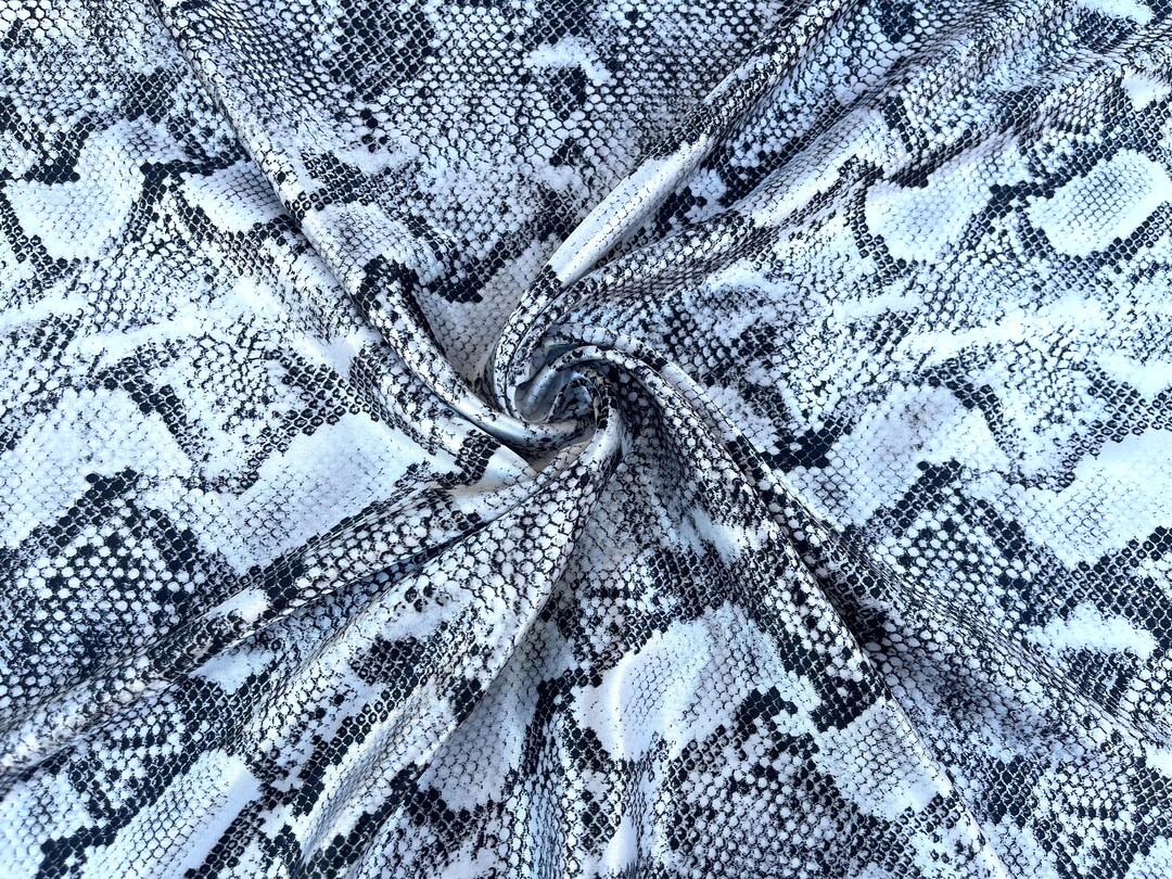 Black and White Snake Print Silky Faux Silk Charmeuse Satin Fabric Sold ...