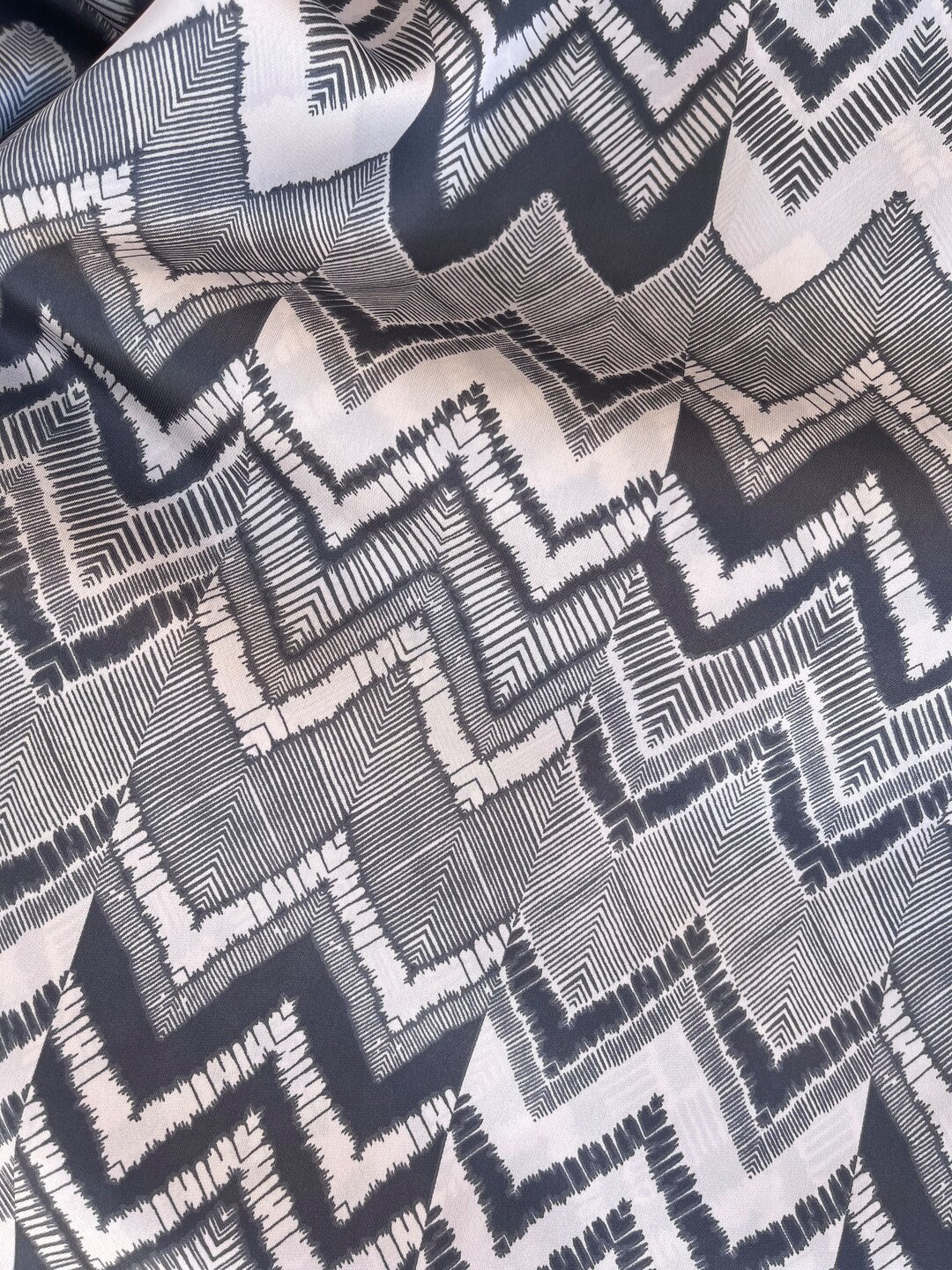 Dark Gray and off White Chevron Print Silky Lightweight Satin Fabric ...