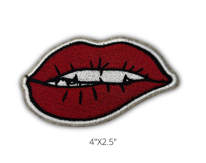 Red Lips Iron on Patch , Biting Lips Patch , Iron on Patch - Etsy