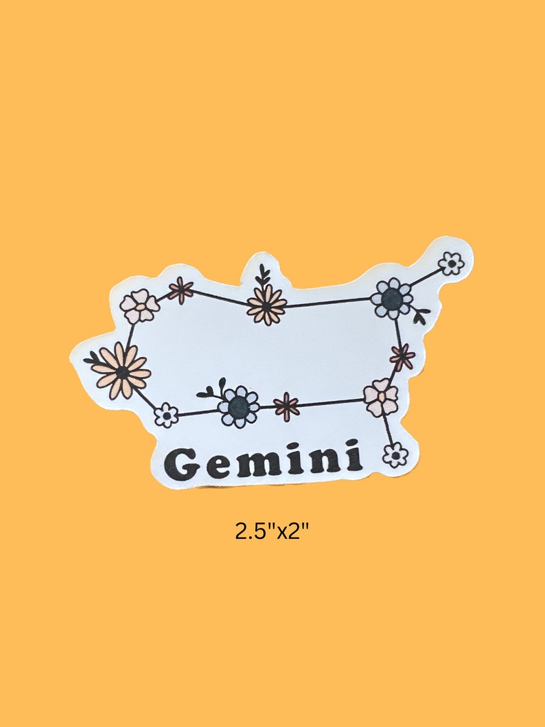 Gemini Zodiac Sign Sticker Vinyl Sticker Floral Zodiac - Etsy