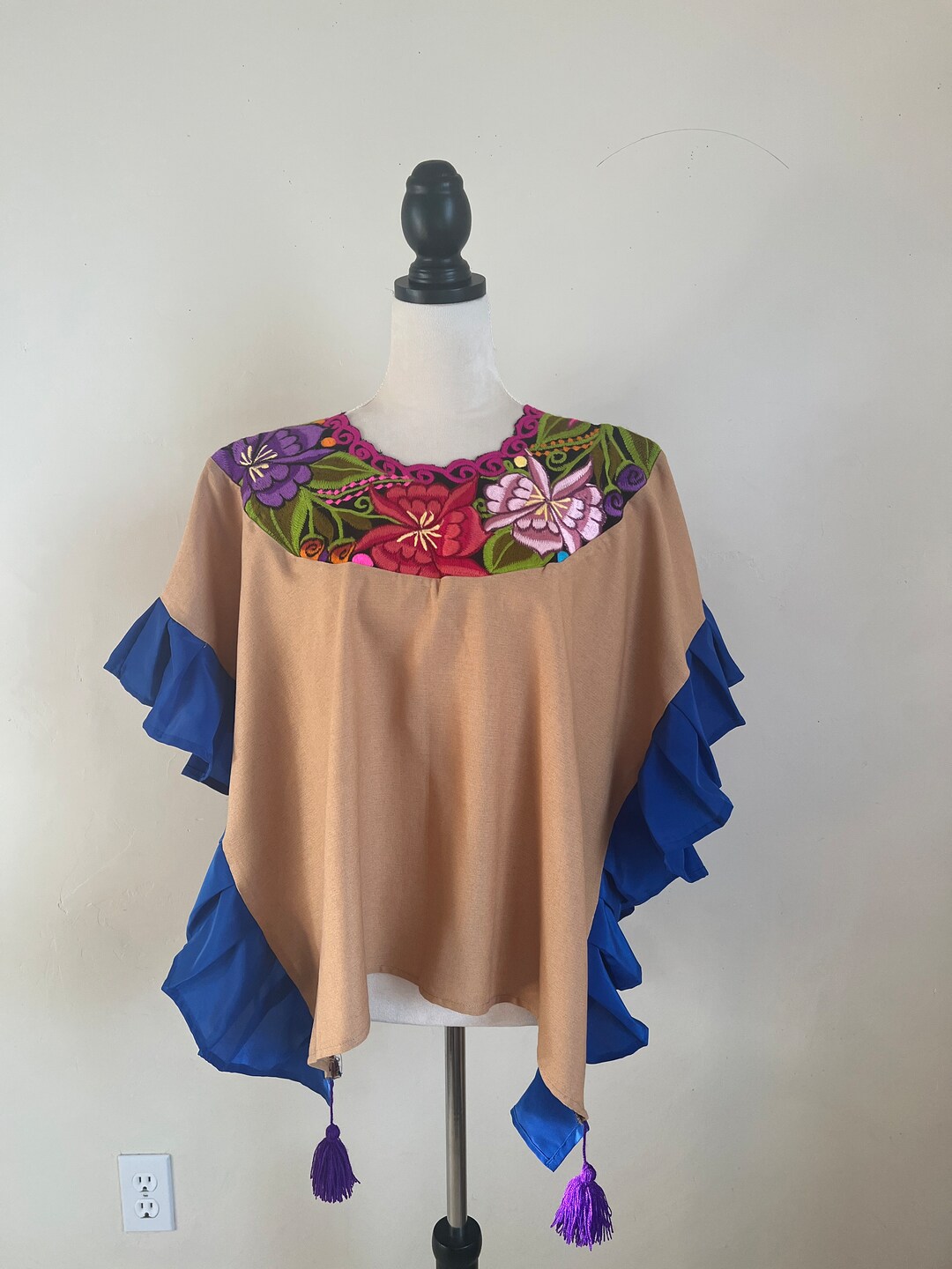 Hand Embroidered Mexican Capa, Handmade Linen Top, Unique Clothing ...