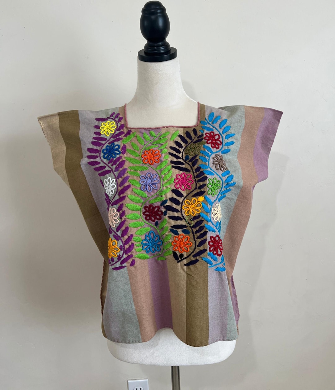Woven Mexican Blouse, Hand Embroidered, Beautiful Unique Garment, Hand ...