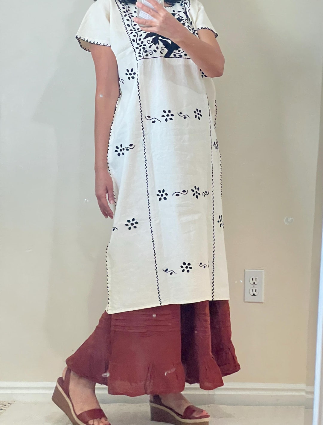 Handmade Embroidered Manta Cotton Mexican Dress: Boho Huipil, Fits M/L ...