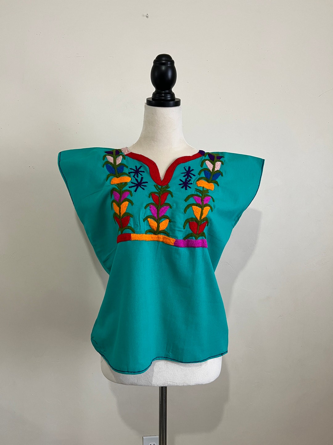Hand Made Mexican Blouse, Embroidered Top, Manta Cotton Mexican Blouse ...