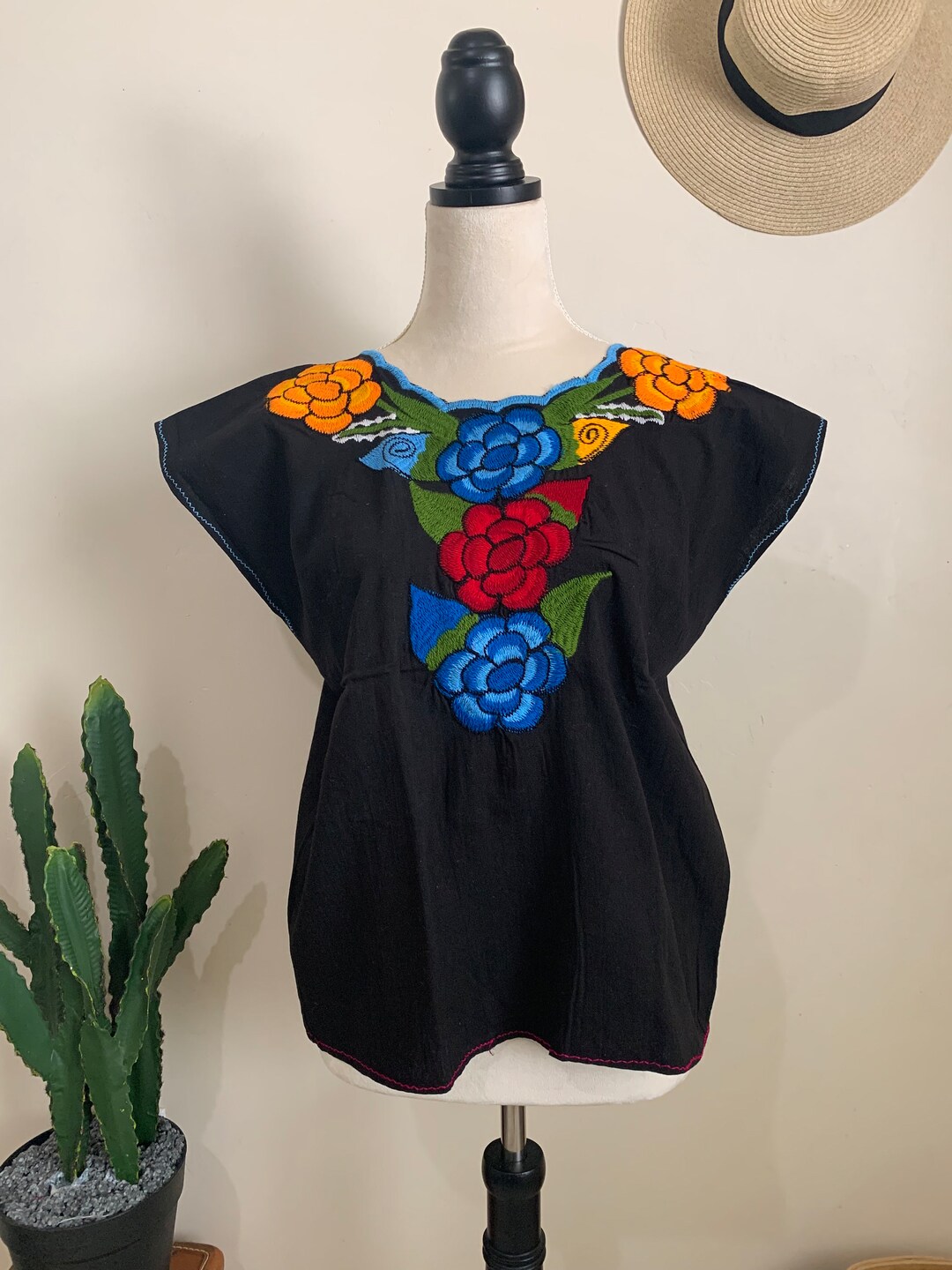 Hand Made Mexican Blouse, Embroidered Top, Manta Cotton Mexican Blouse ...