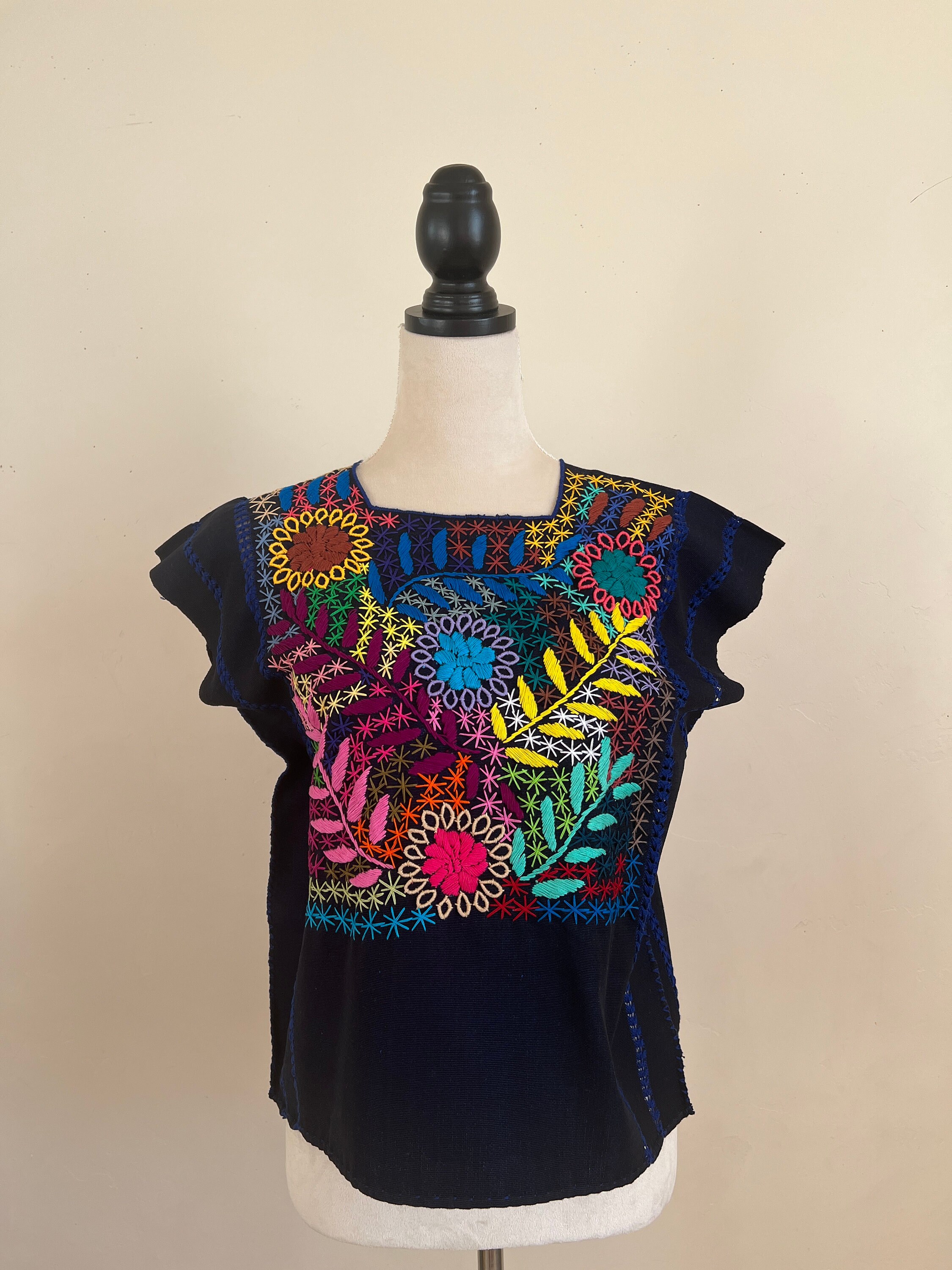 Woven Mexican Blouse, Hand Embroidered, Beautiful Unique Garment, Hand ...