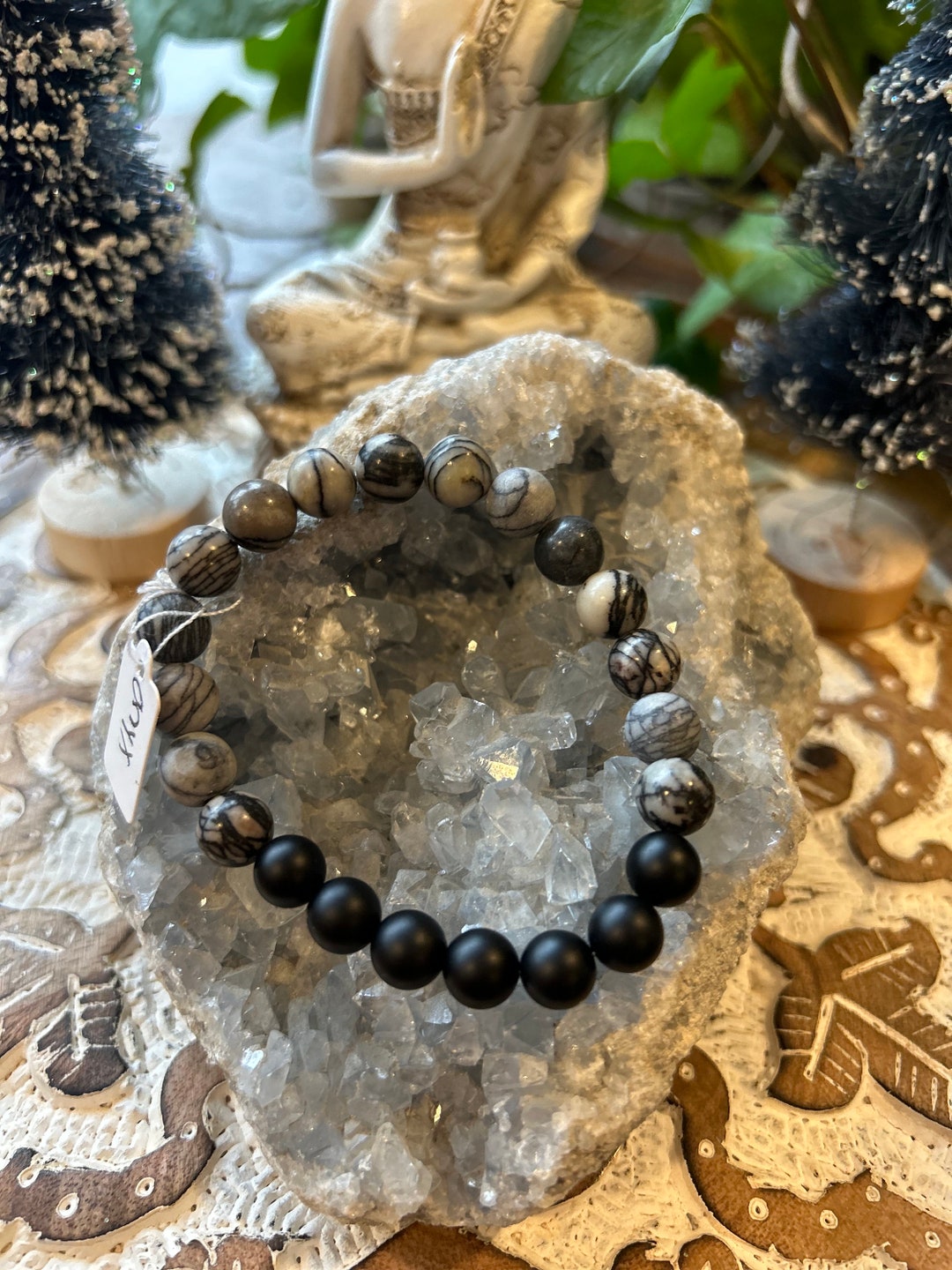 Spider Web Jasper & Onyx Stone Crystal Healing Bracelet Reiki Infused ...