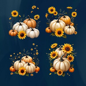 Fall Pumpkin & Sunflower Clipart, Autumn PNG Sublimation Designs ...