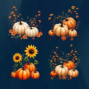 Fall Pumpkin & Sunflower Clipart, Autumn PNG Sublimation Designs ...