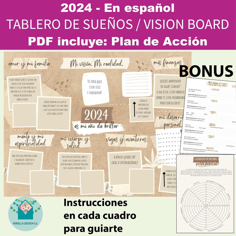 Tablero de Sueños / Vision Board 2024 / PDF Descarga e imprime / 22x28cm Tamaño Carta y Legal ...